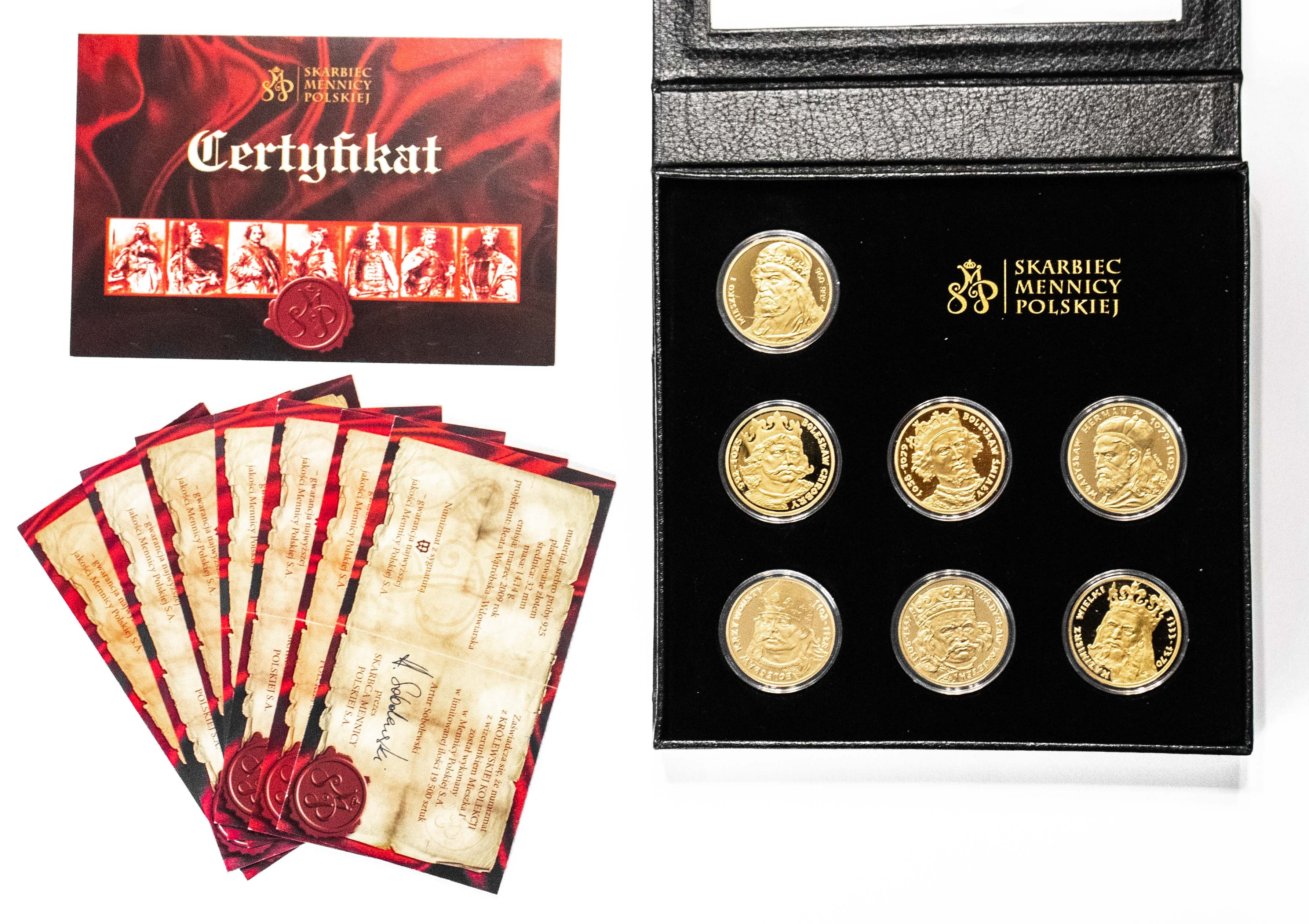 Royal collection, rulers of Poland from the Piast dynasty, silver, set ...