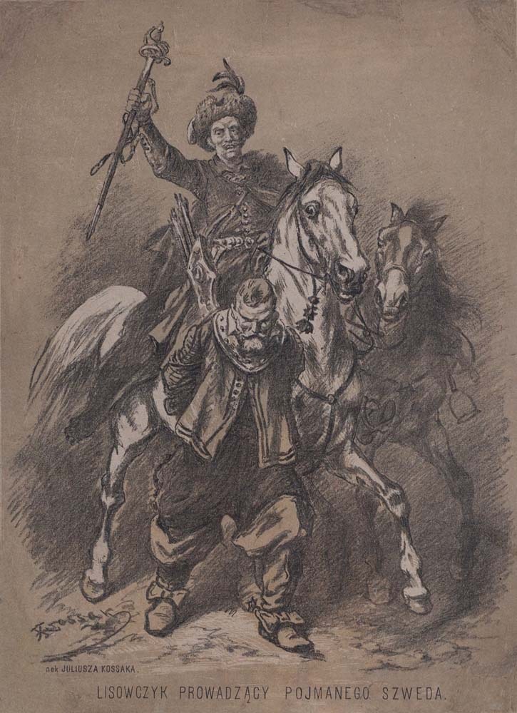 Juliusz KOSSAK ( 1824-1899 ), LISOWCZYK PROWADZĄCY POJMANEGO SZWEDA, OK ...