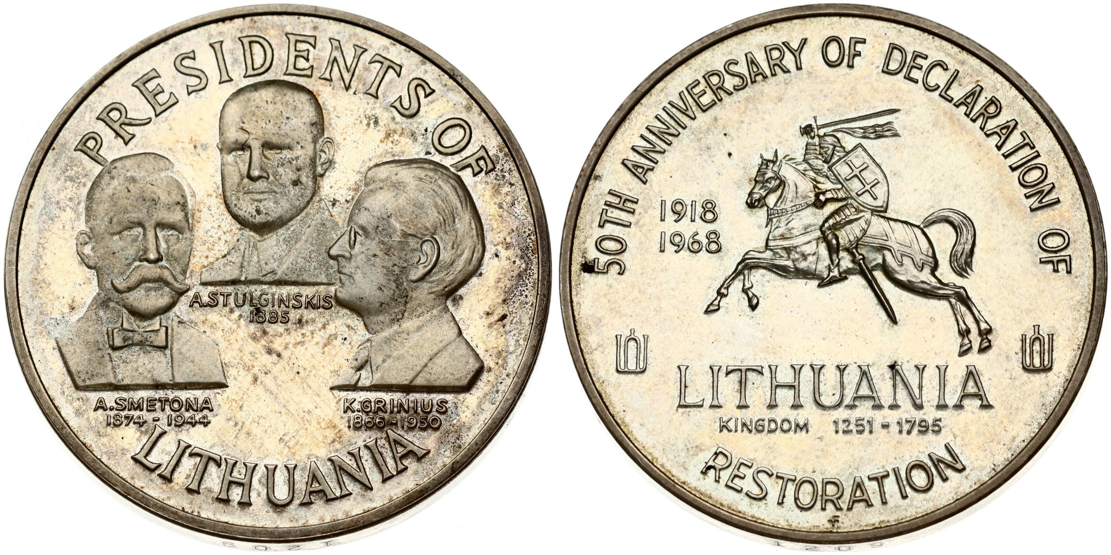 Lithuania Medal Presidents of Lithuania (1918-1968). Silver. Weight ...