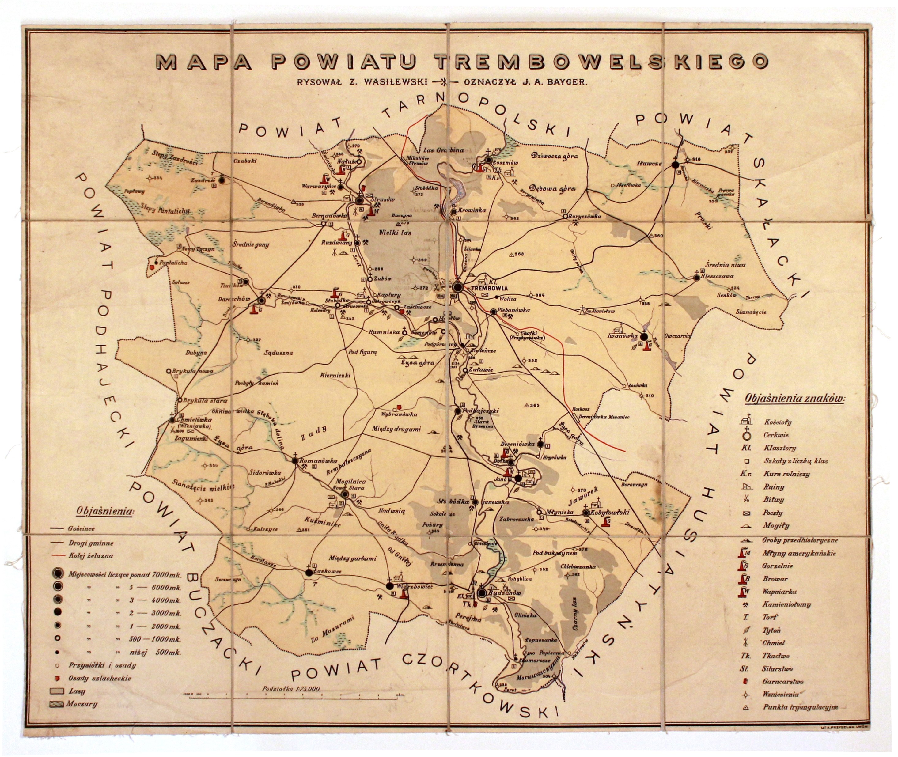 TREMBOWLA (ukr. Теребовля). Mapa powiatu trembowelskiego; według rys. Z ...