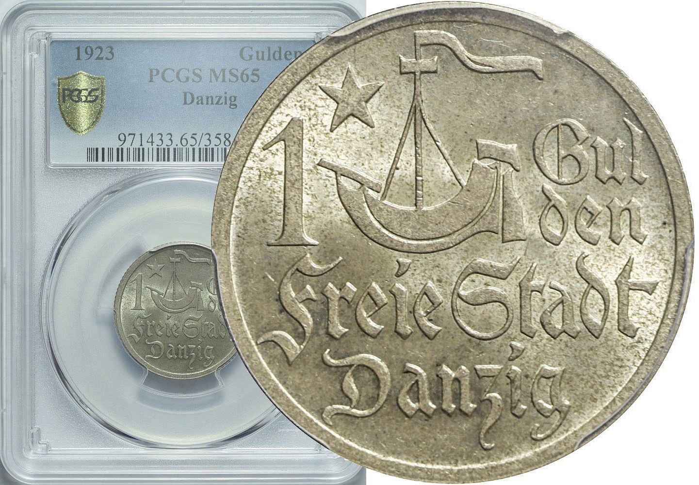 Wolne Miasto Gdańsk, 1 gulden 1923, piękny - Aukcja internetowa / Licytacja online - Cena - OneBid