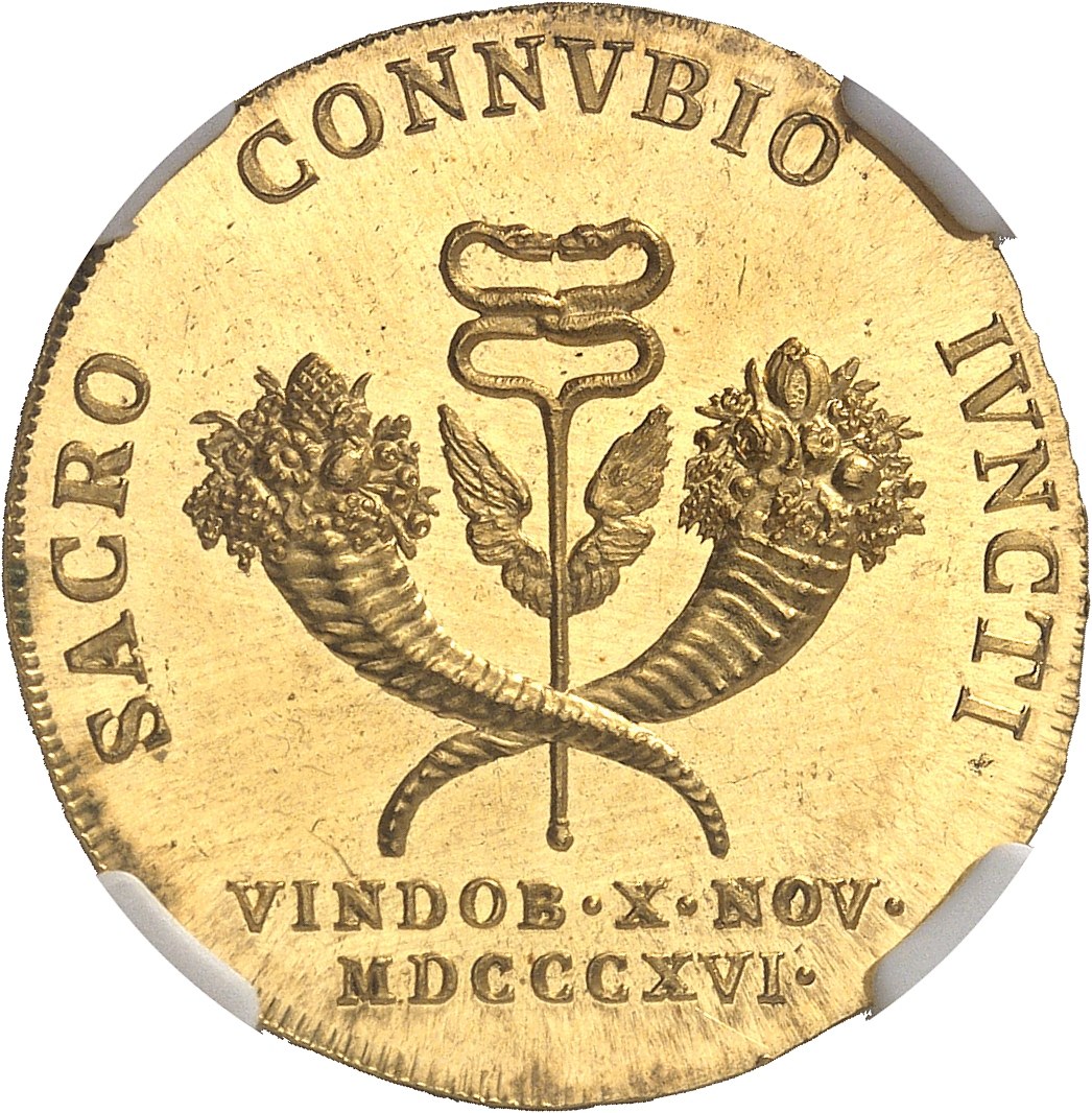 François II (1792-1835). Médaille d’Or au module de 3 ducats, mariage ...