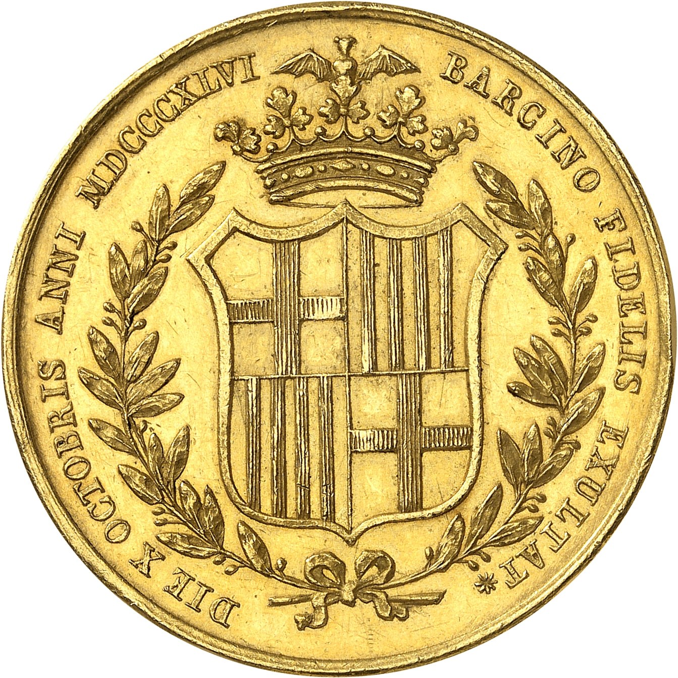 Isabelle II (1833-1868). Médaille d’Or, félicitations de Barcelone pour ...