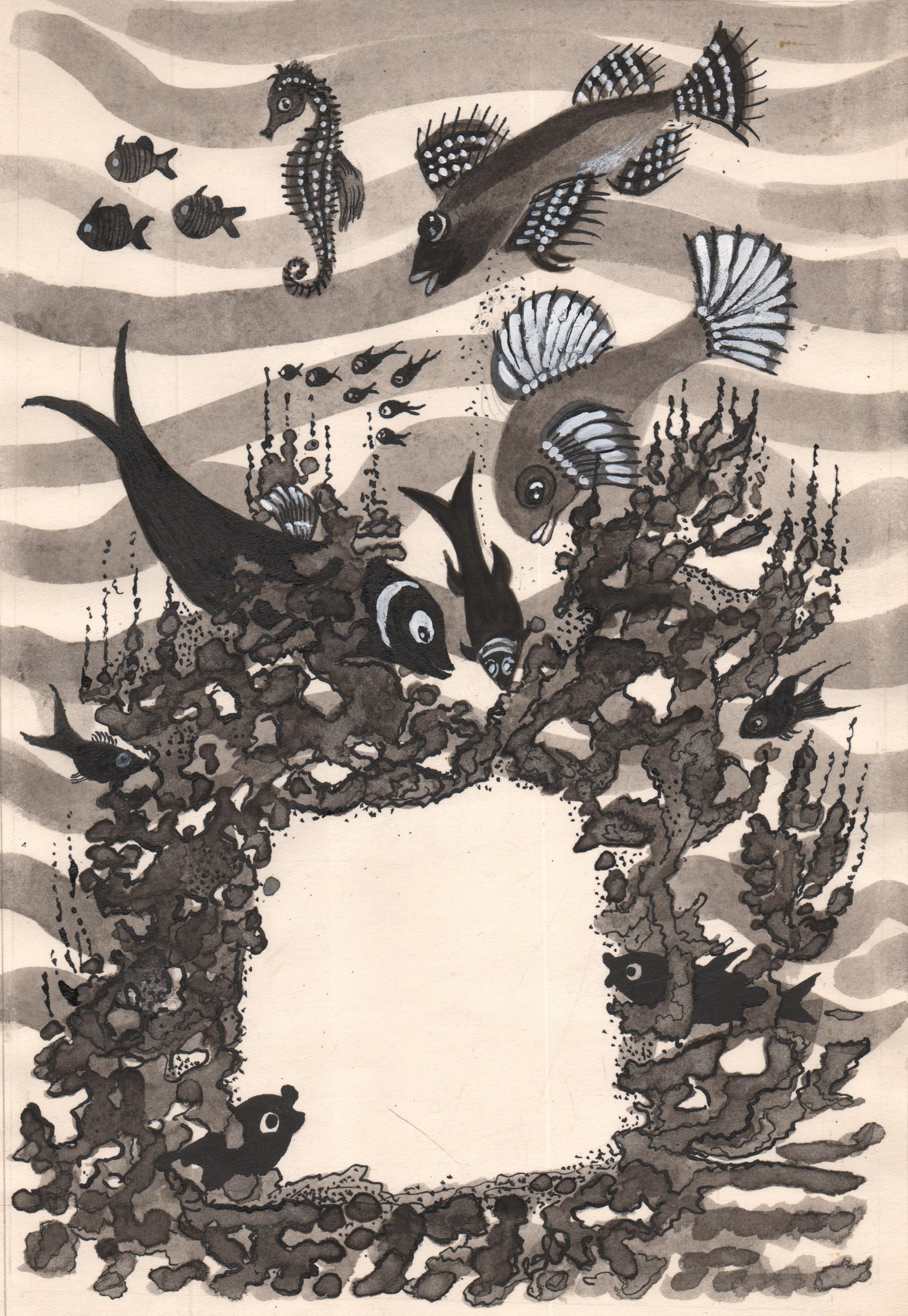 KRZEMIÑSKA Janina (1927-1996), [drawing, 1980s] [underwater world ...