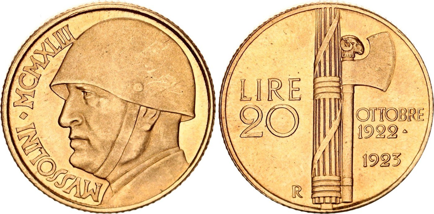 Italy 20 Lire 1943 R Mussolini Gold Fantasy Coin - Aukcja internetowa ...