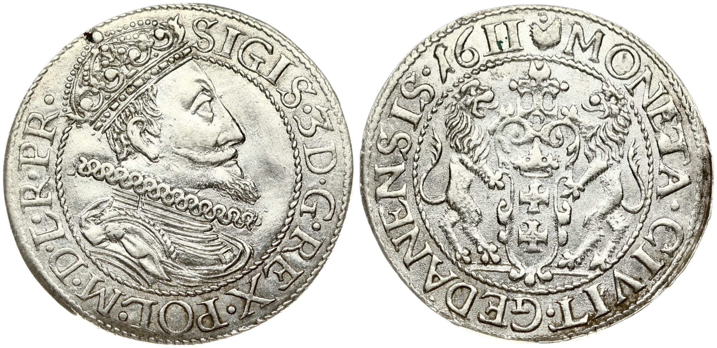 Poland Gdansk 1 Ort 1611 Sigismund III Vasa (1587-1632). Obverse ...