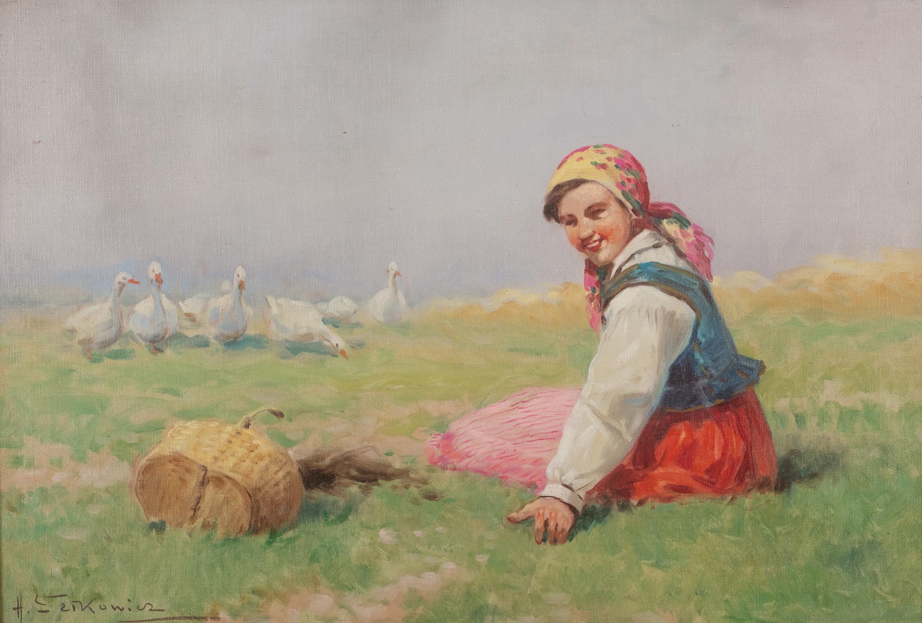 Adam Setkowicz (1875 Kraków - 1945 tamże), Dziewczyna na łące - Aukcja ...