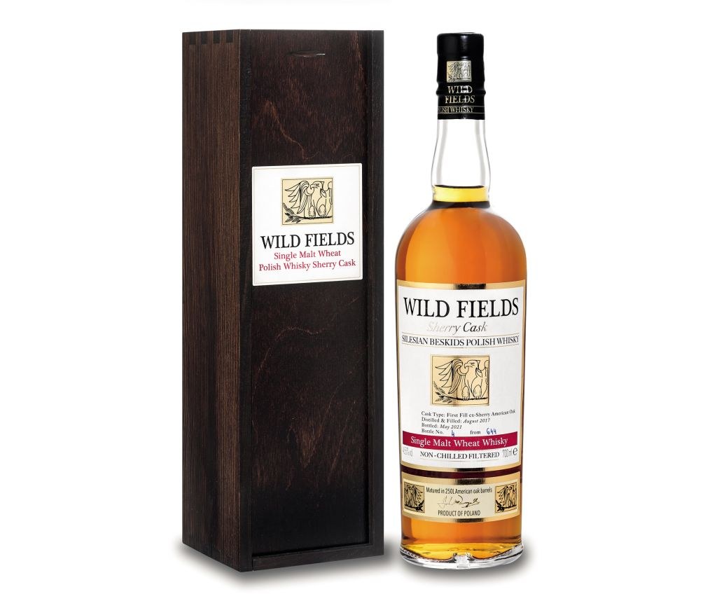 Wild Fields Sherry Cask Single Malt Wheat Polish Whisky in wooden box, 0,7L 46,5%; Zestaw 6 ...