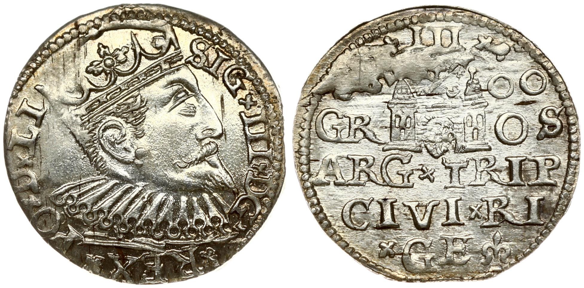 Latvia 3 Groszy 1600 Riga. Sigismund III Vasa(1587-1632). Obverse ...