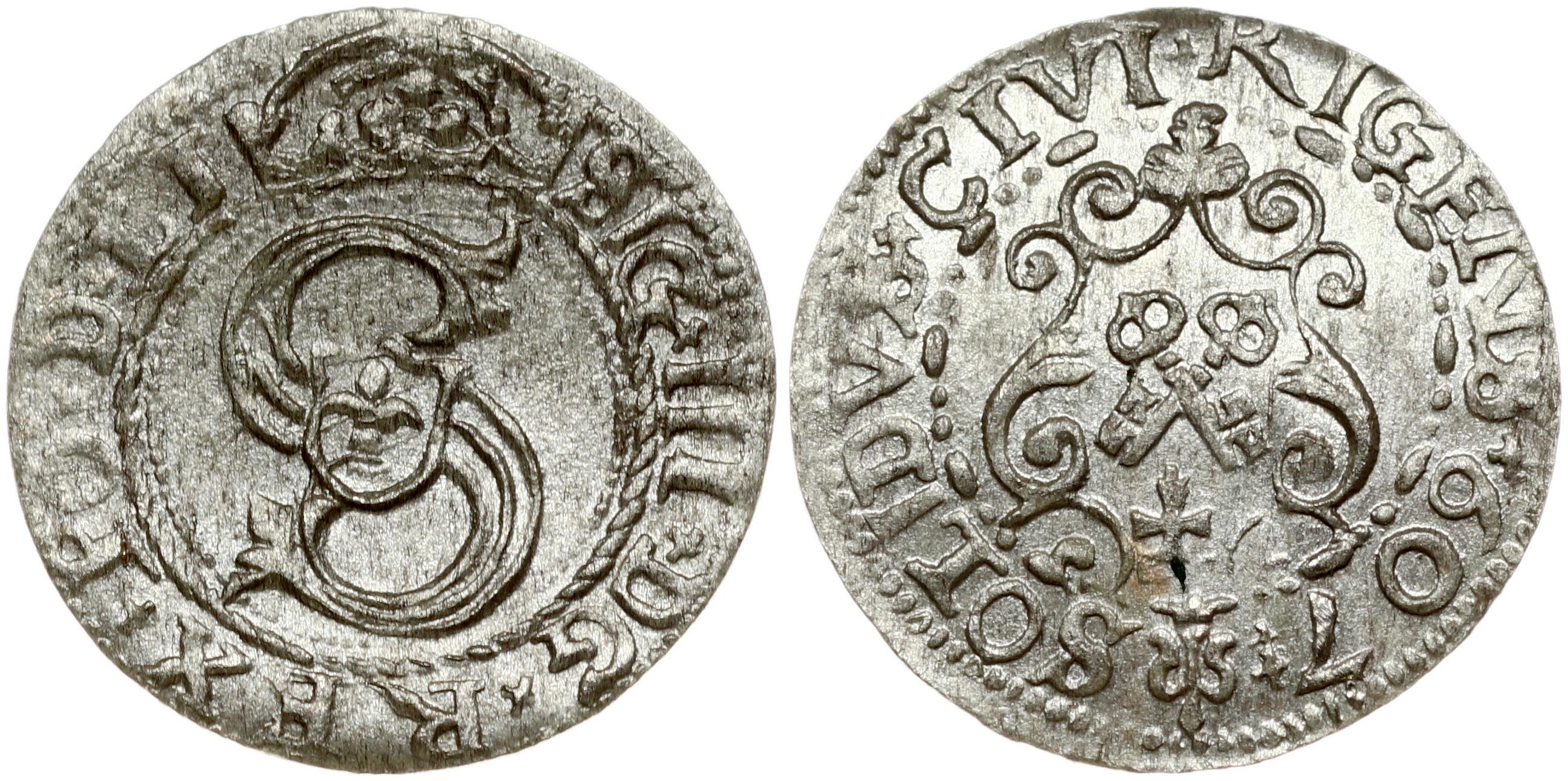Latvia 1 Solidus 1607 Riga. Sigismund III Waza (1587-1632). Obverse ...