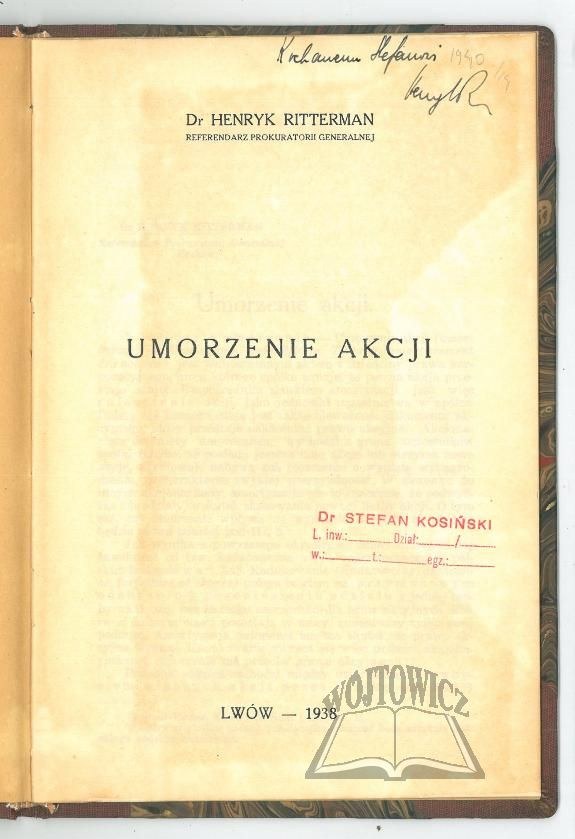 RITTERMAN Henryk, Umorzenie akcji. - Aukcja internetowa / Licytacja ...
