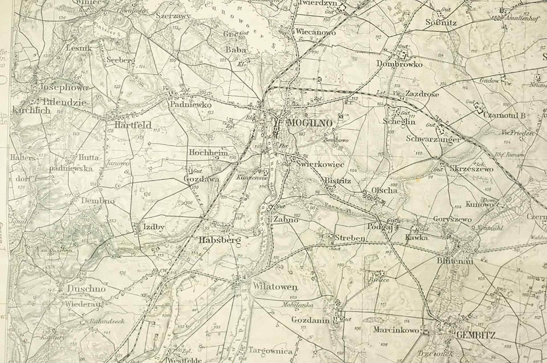 [MOGILNO] Mapa stan na rok 1917, skala 1: 100.000, rozmiar 48 x 37,5cm ...