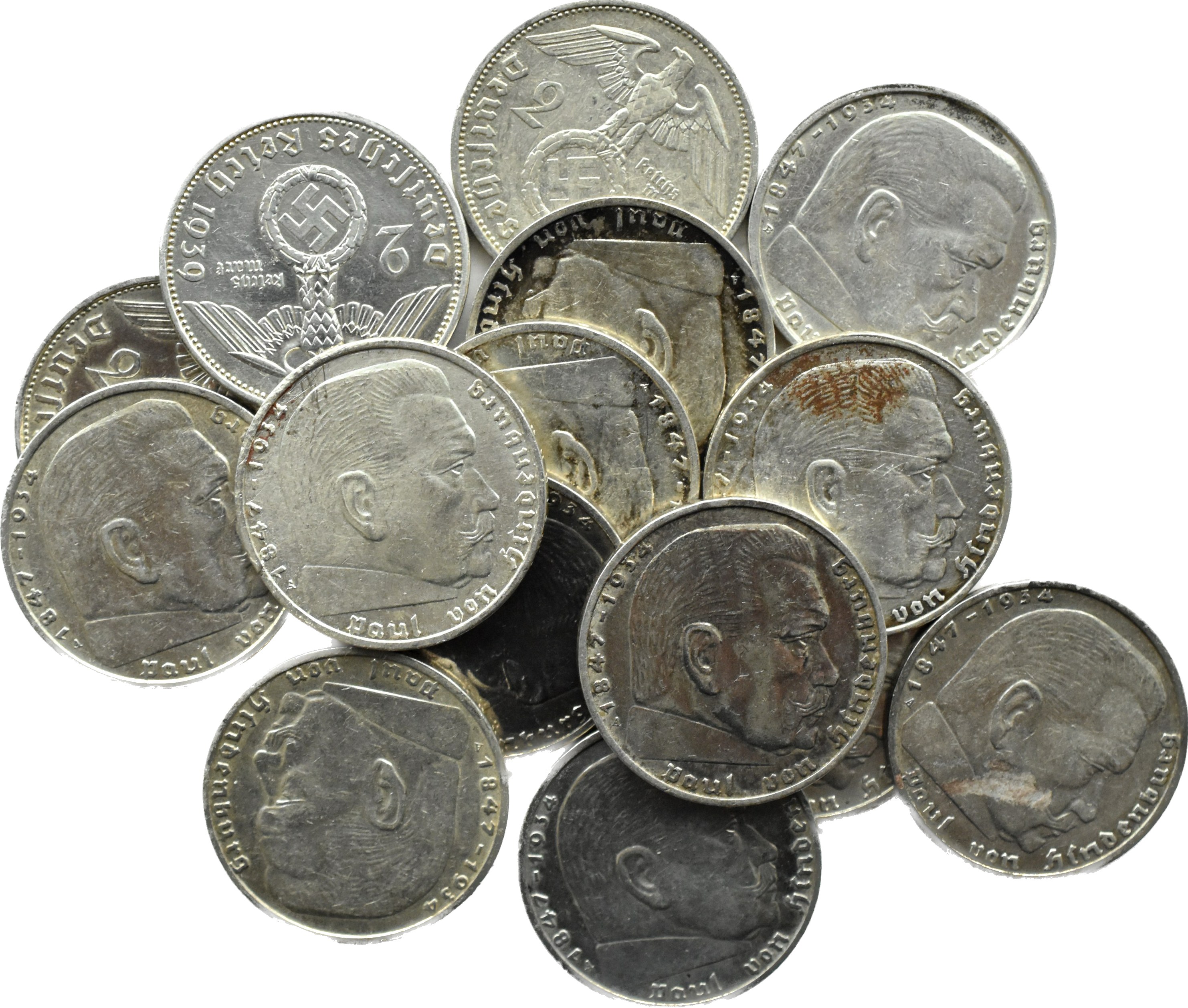 Niemcy, III Rzesza, lot 15 sztuk 2 marki 1937-1939, Hindenburg ...