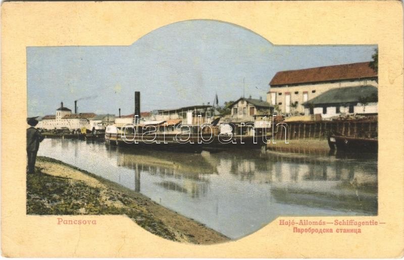 1910 Pancsova, Pancevo; Hajóállomás / Schiffagentie / port, steamship ...