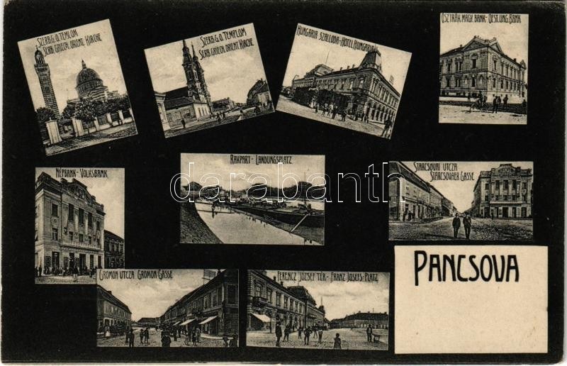 1906 Pancsova, Pancevo; Szerb templom, Hungaria szálloda, Osztrák ...