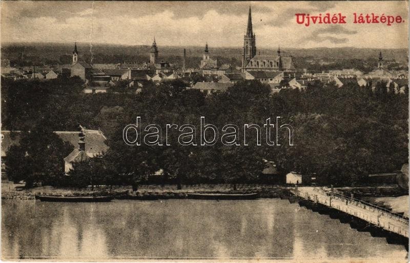 1902 Újvidék, Novi Sad; város látképe a várról, hajóhíd / view from the ...