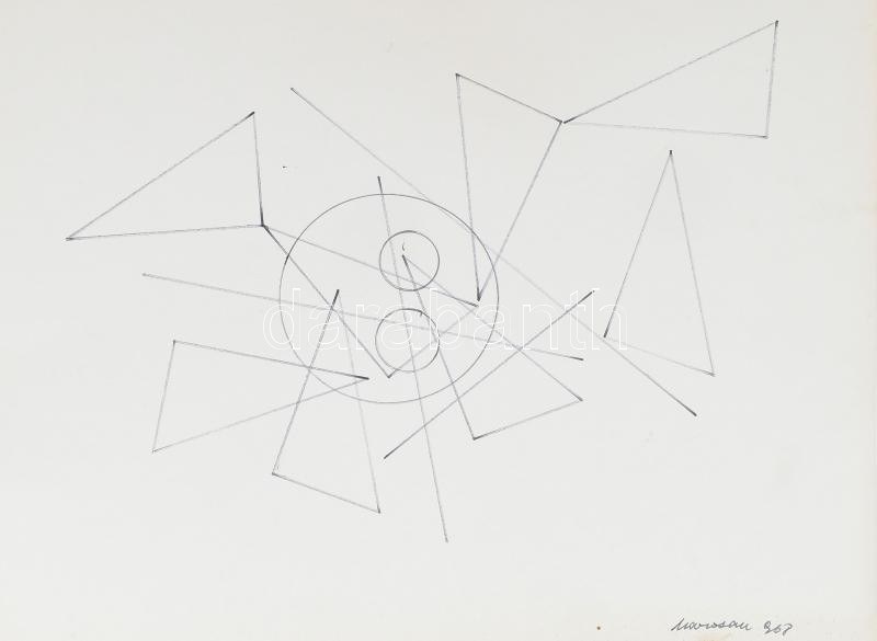Marosán Gyula (1915-2003): Geometrikus formák, 1968. Filctoll, karton ...