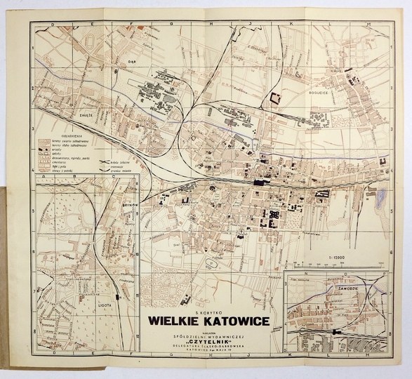 [KATOWICE]. Wielkie Katowice. Plan dwubarwny form. 34,5x37,2 cm ...