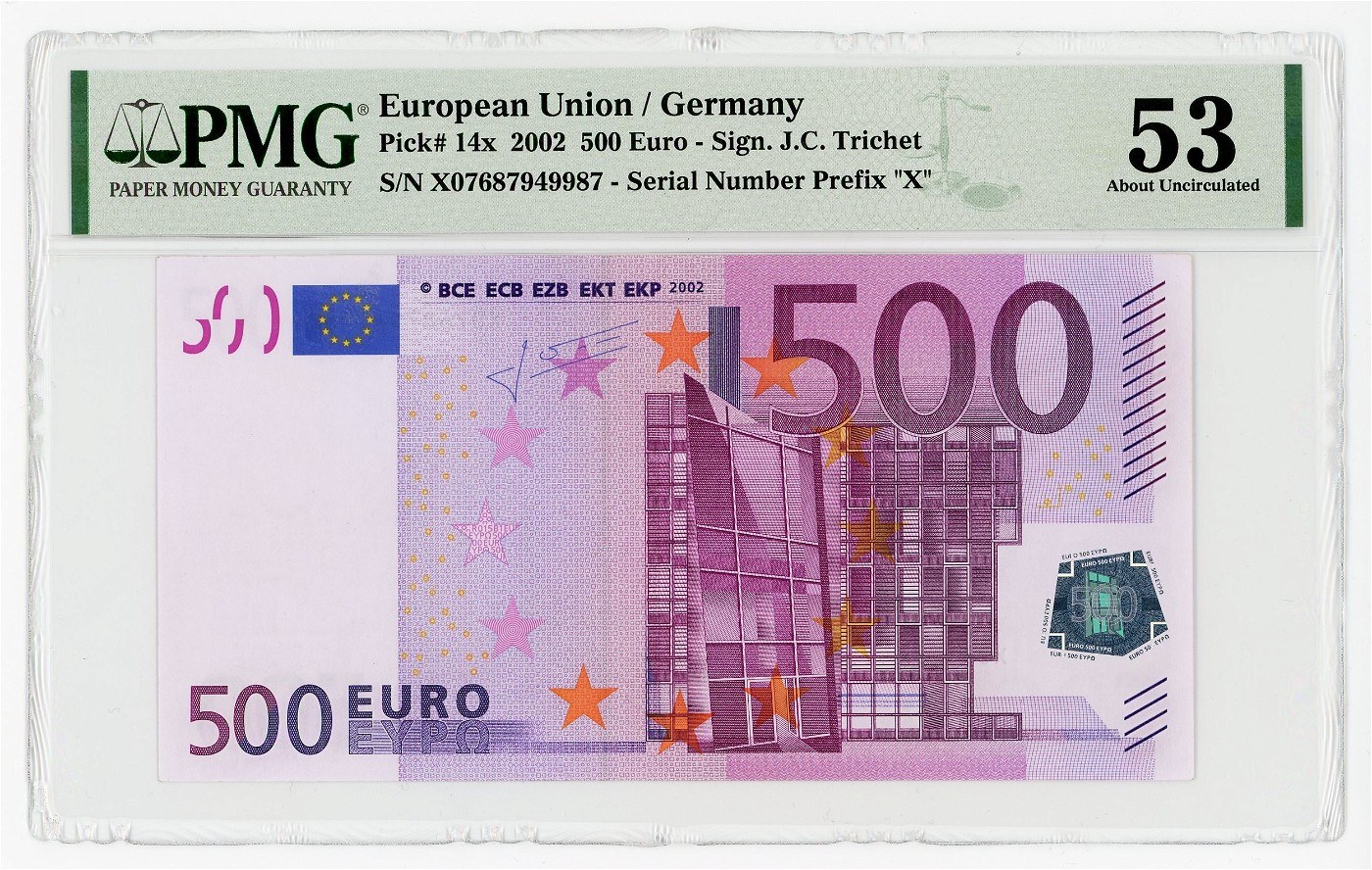 European Union Germany 500 Euro 2002 PMG 53 Error Banknote - Online ...