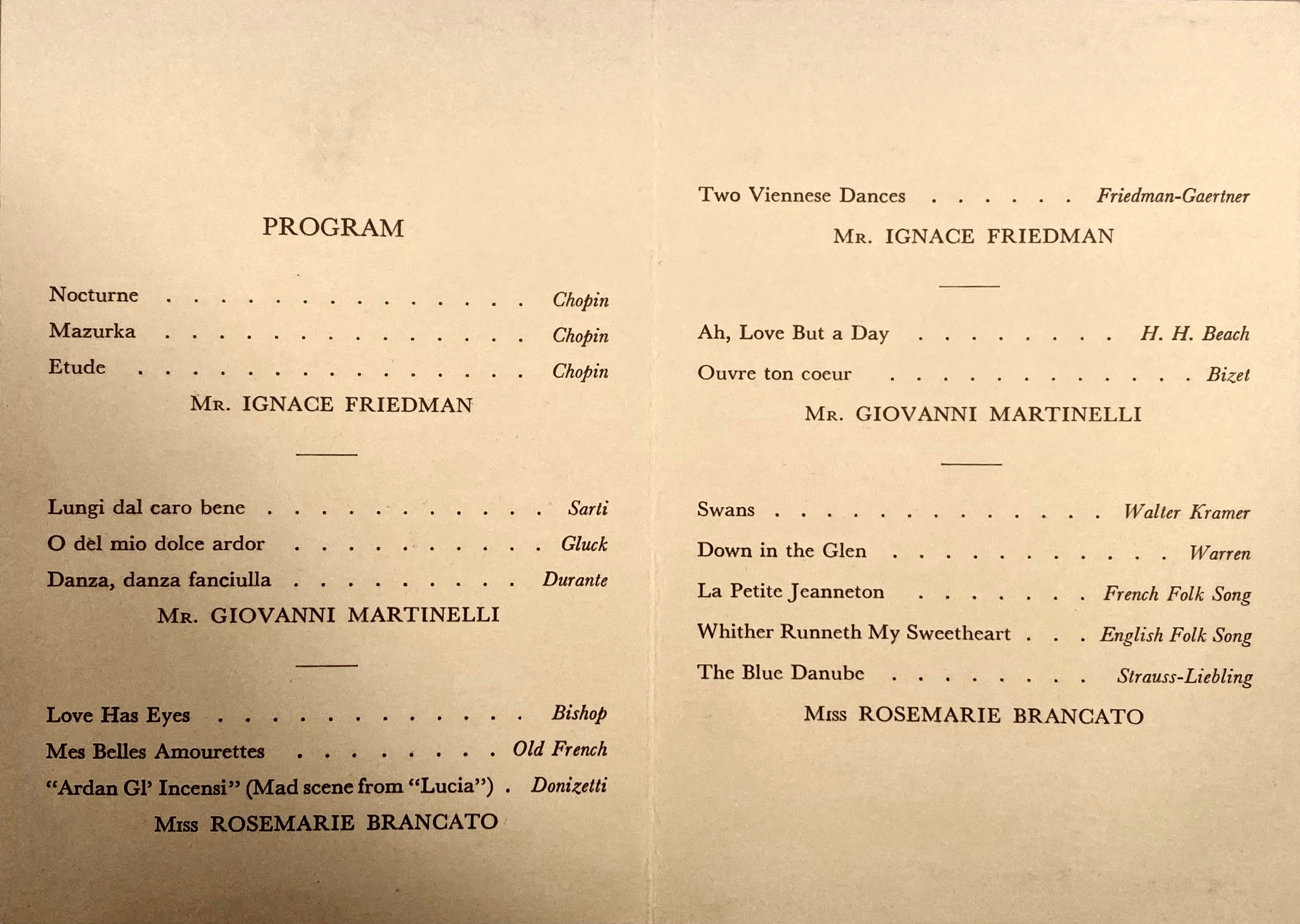 Ignacy Friedman- list z programem koncertu dla Roosevelta - Aukcja ...