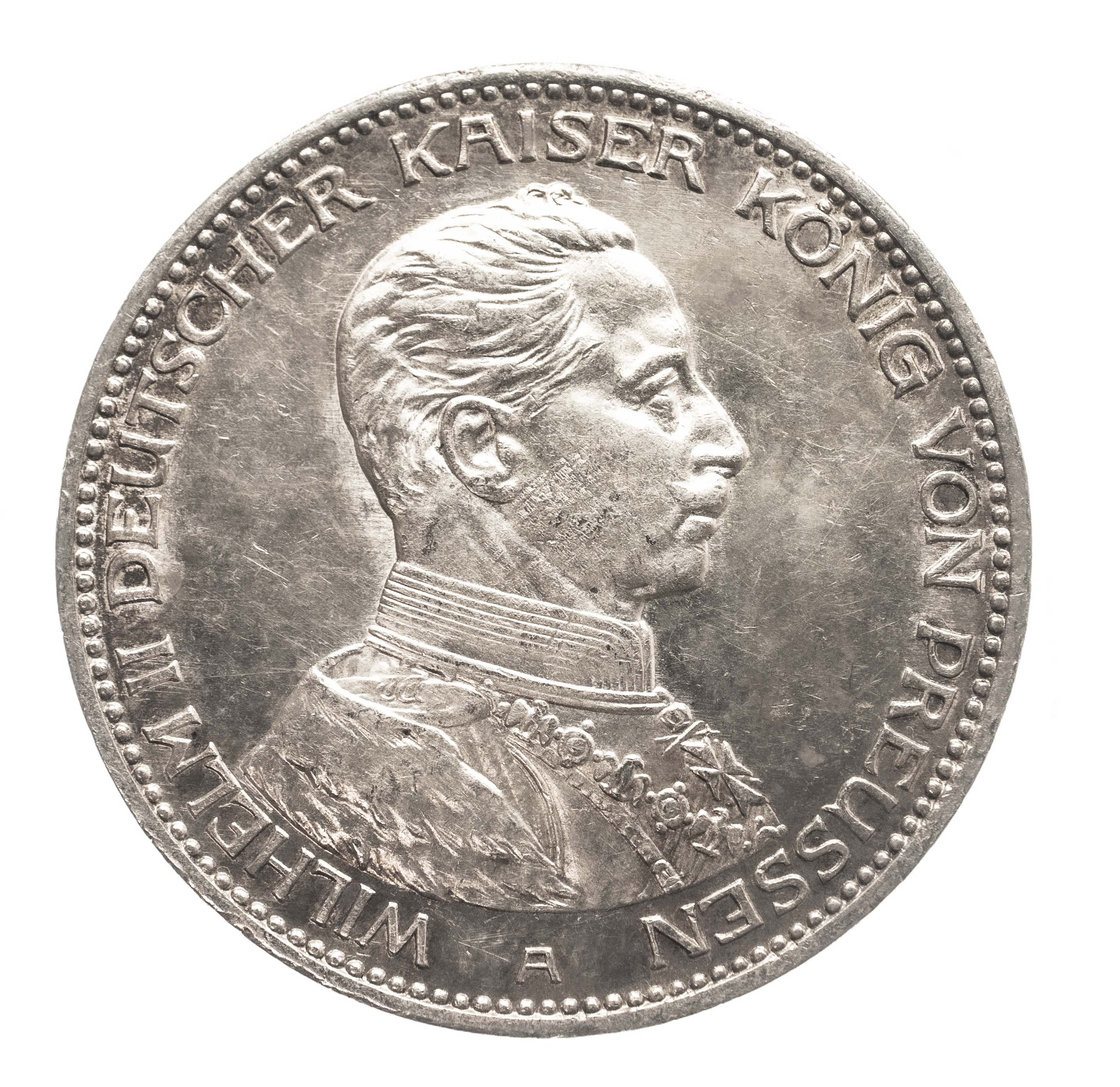 Niemcy, Cesarstwo Niemieckie (1871-1918), Prusy, Wilhelm II (1888-1918), 3 marki 1914 A ...