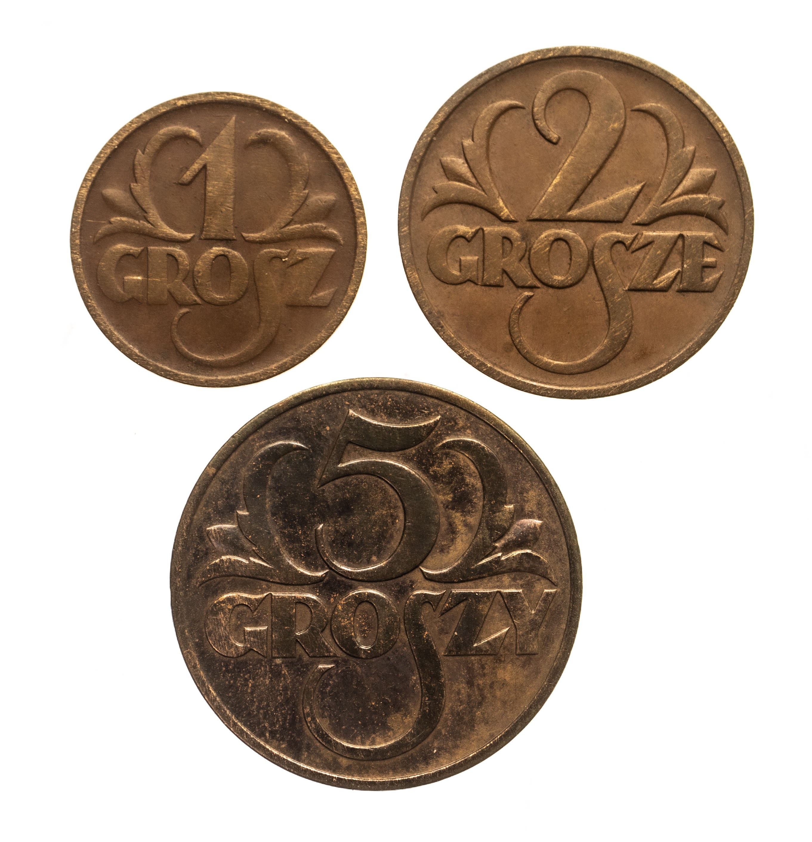 Polska, II Rzeczpospolita (1918-1939), zestaw: 1, 2 i 5 groszy 1936 - Aukcja internetowa ...