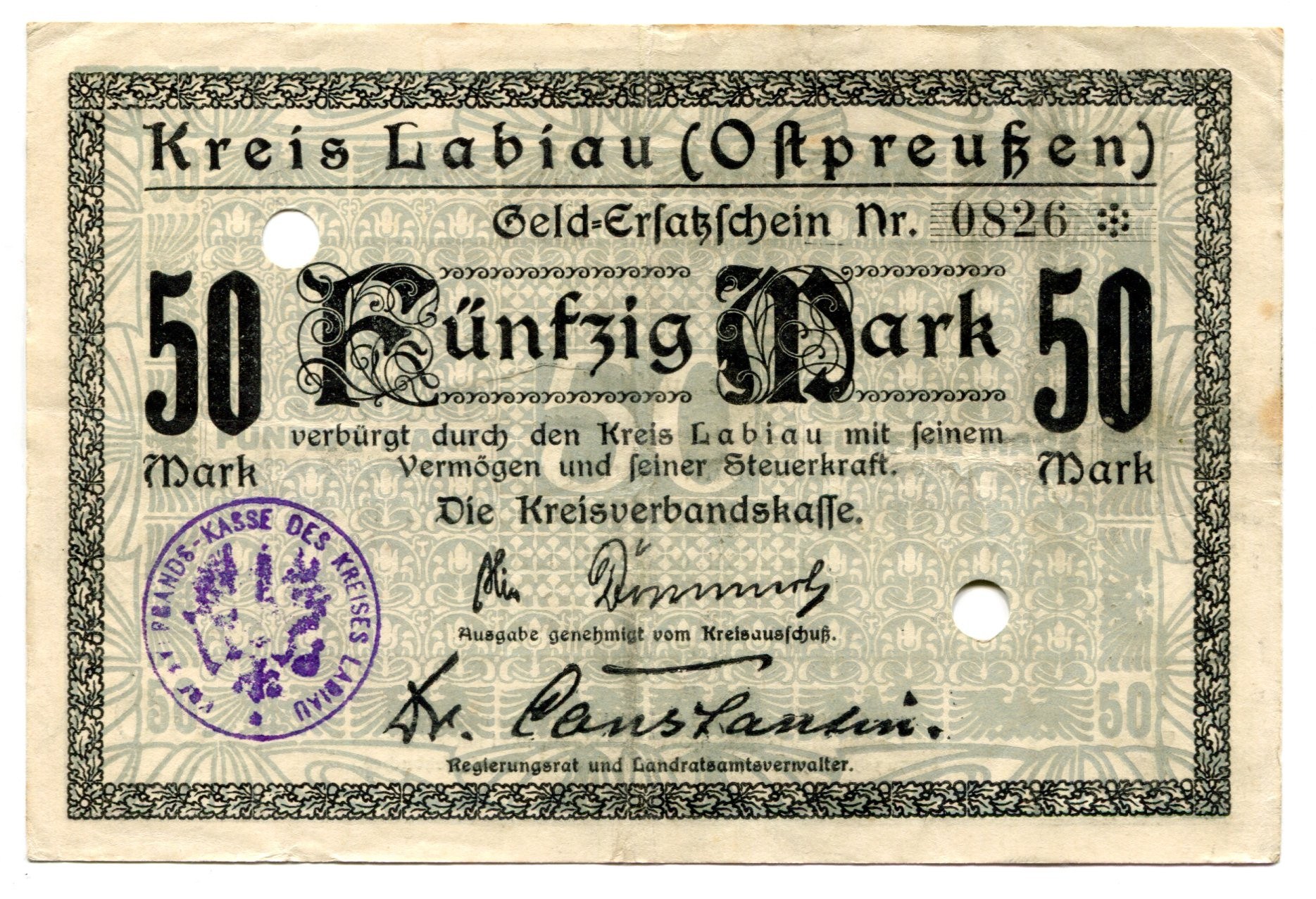 Germany - Empire East Prussia Kreis Labiau 50 Mark 1918 - Aukcja ...
