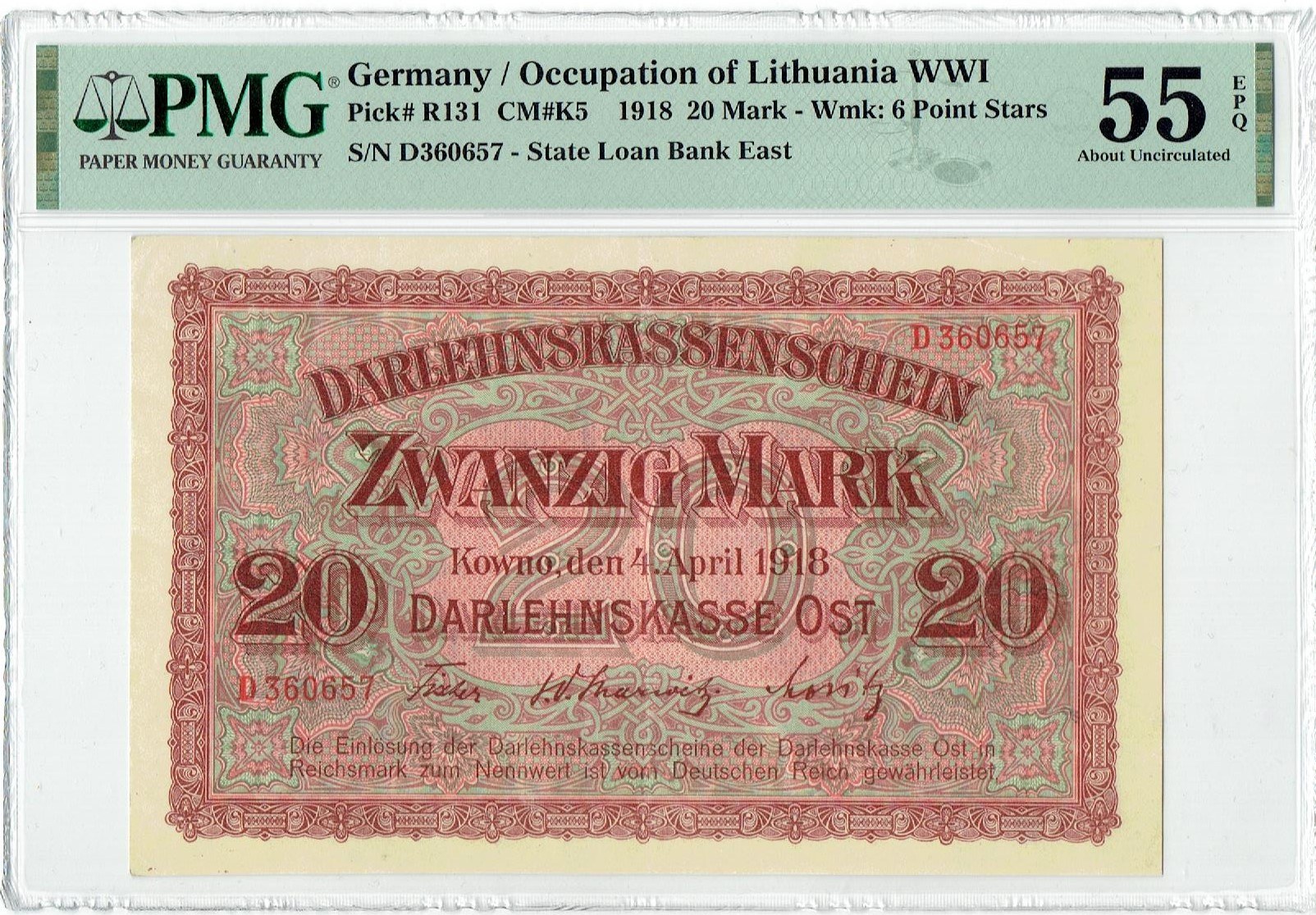 Ober-Ost, 20 marek 1918, Kowno - PMG 55 EPQ - Aukcja internetowa ...