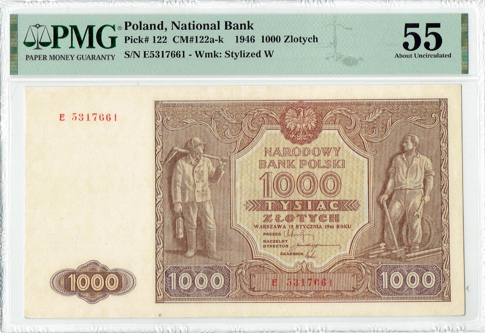 PRL, 1000 złotych 1946 E PMG 55 - Aukcja internetowa / Licytacja online - Cena - OneBid