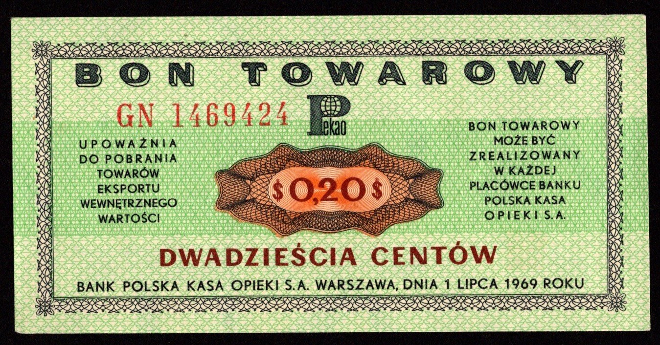 Pewex, Bon Towarowy, 20 centów 1969 GN - Aukcja internetowa / Licytacja ...