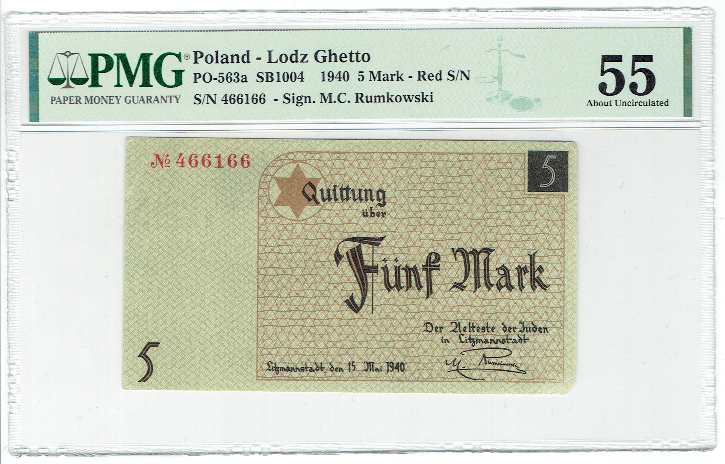 Getto w Łodzi, 5 marek 1940 bez znaku wodnego - PMG 55 - Aukcja internetowa / Licytacja online ...