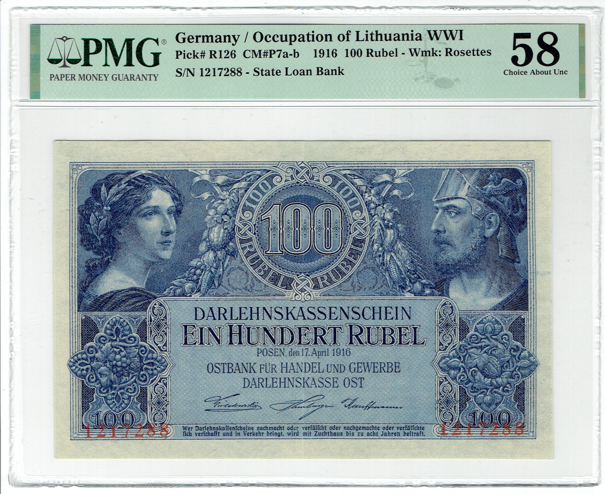 Ober-Ost, 100 rubli 1916 numeracja 7 cyfrowa, Poznań - PMG 58 - Aukcja ...