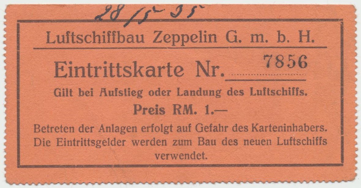 Zeppelin airship admission card worth 1 mark - Online auction / Online ...