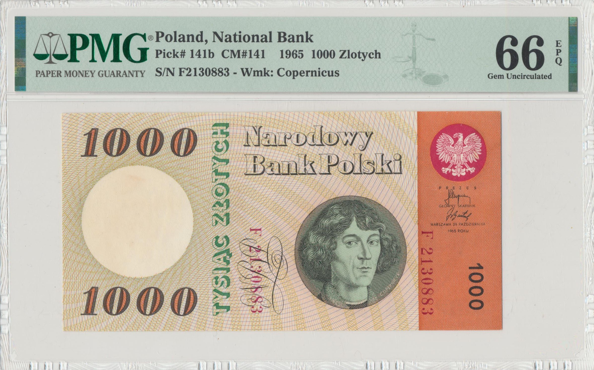 PRL, 1000 złotych 1965 F - PMG 66 EPQ - Aukcja internetowa / Licytacja ...