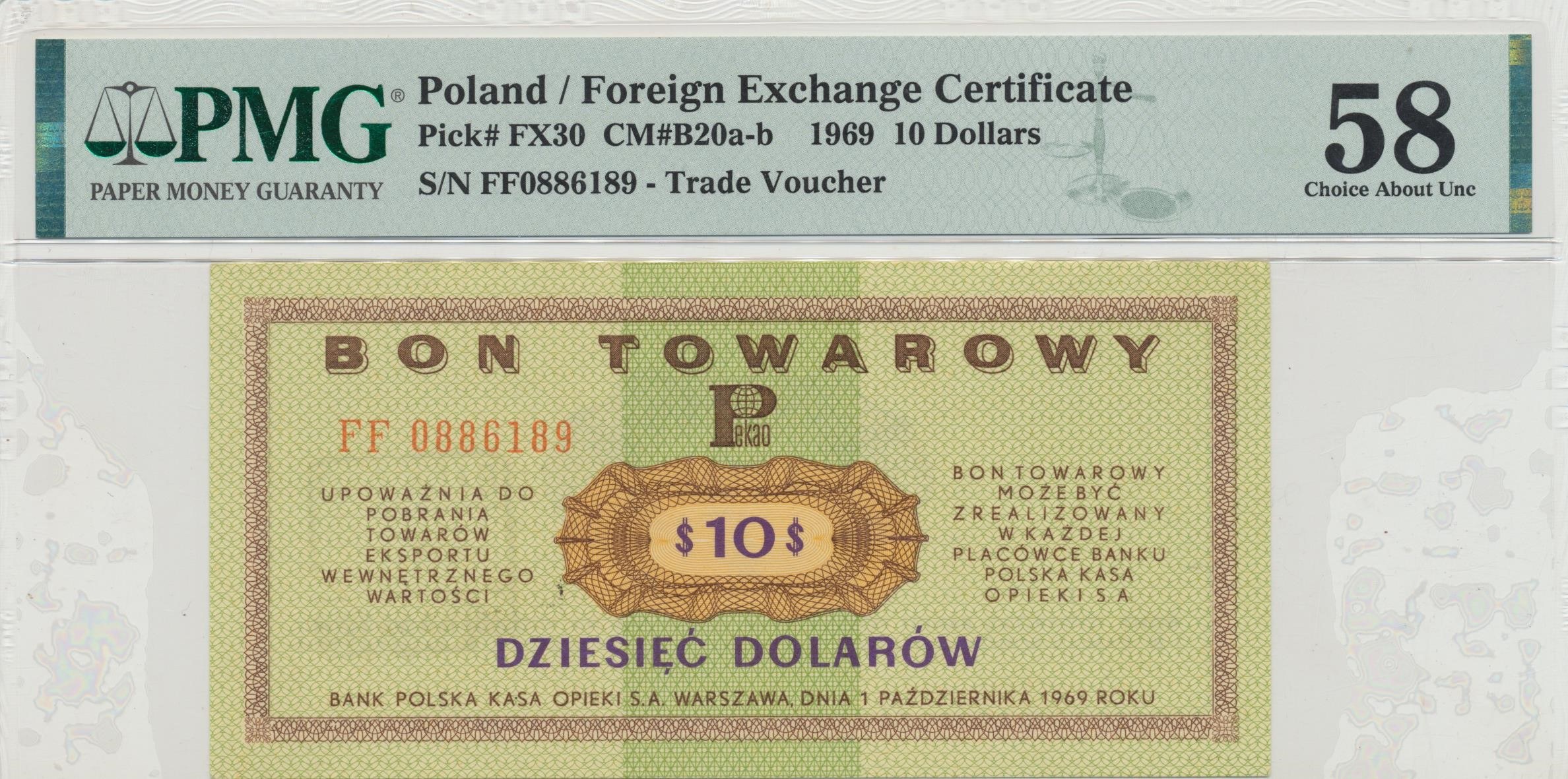 Pewex, Bon Towarowy, 10 dolarów 1969 - FF - PMG 58 - Aukcja internetowa ...