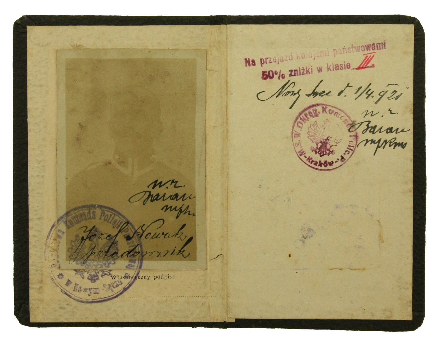 Legitymacja funkcjonariusza Policji Państwowej, Nowy Sącz 1921r - Aukcja internetowa / Licytacja ...