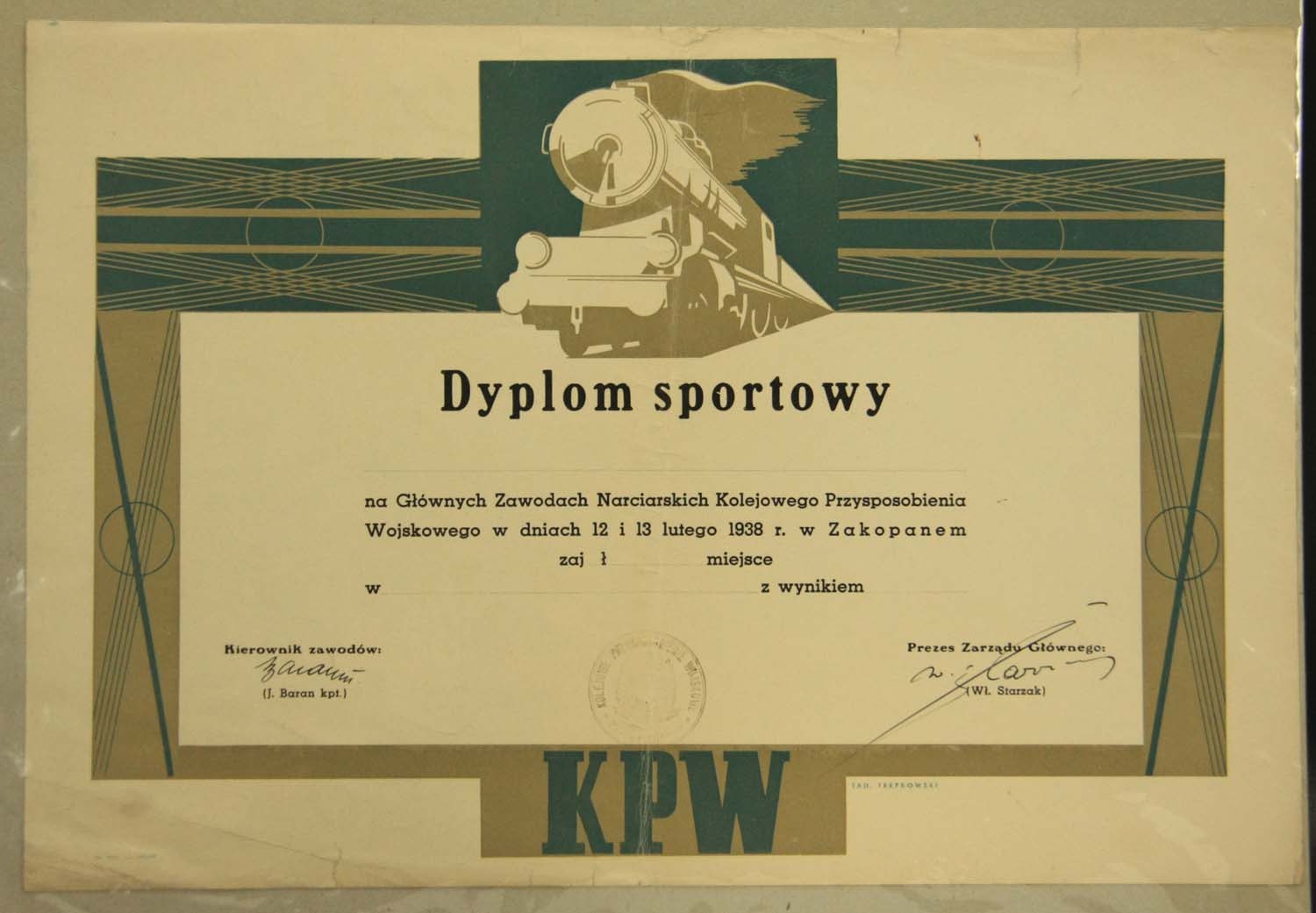 Dyplom Zawody Narciarskie Kolejowego Przysposobienie Wojskowe Zakopane ...
