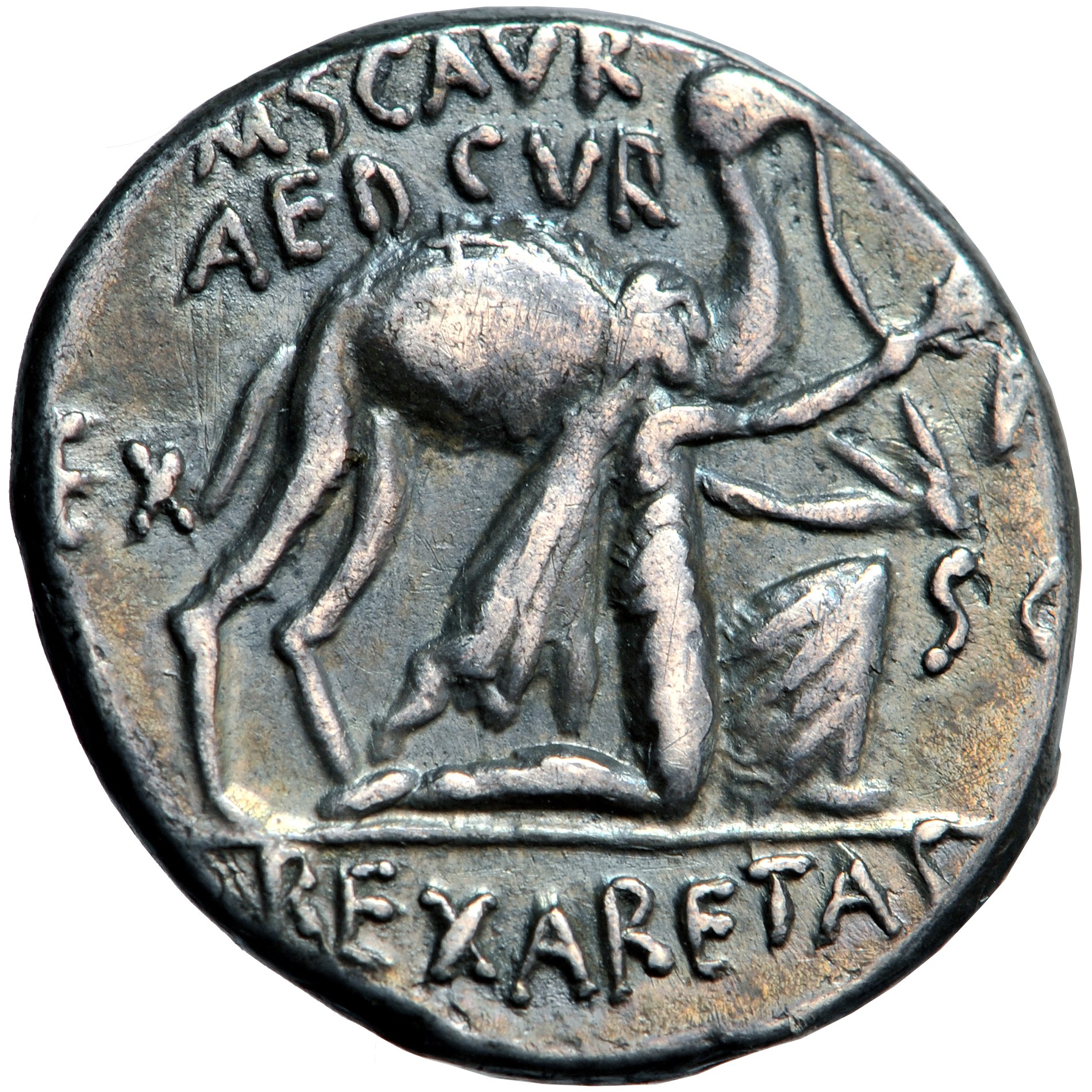 Republika Rzymska, M. Aemilius Scaurus i P. Plautius Hypsaeus, denar ...