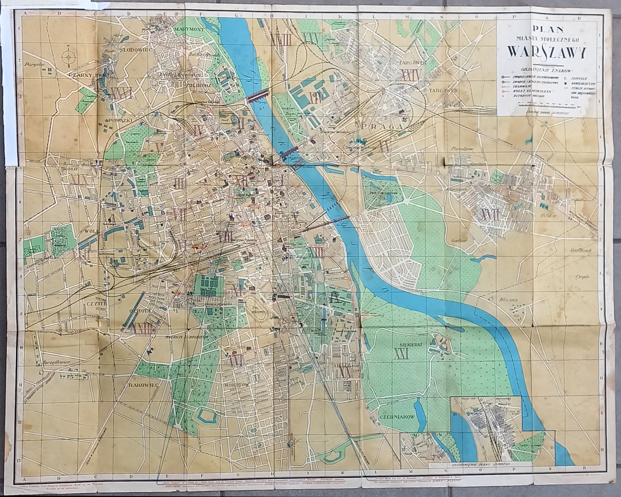 [WARSZAWA]. Plan m. st. Warszawy. Plan barwny, form. 80 x 64 cm ...
