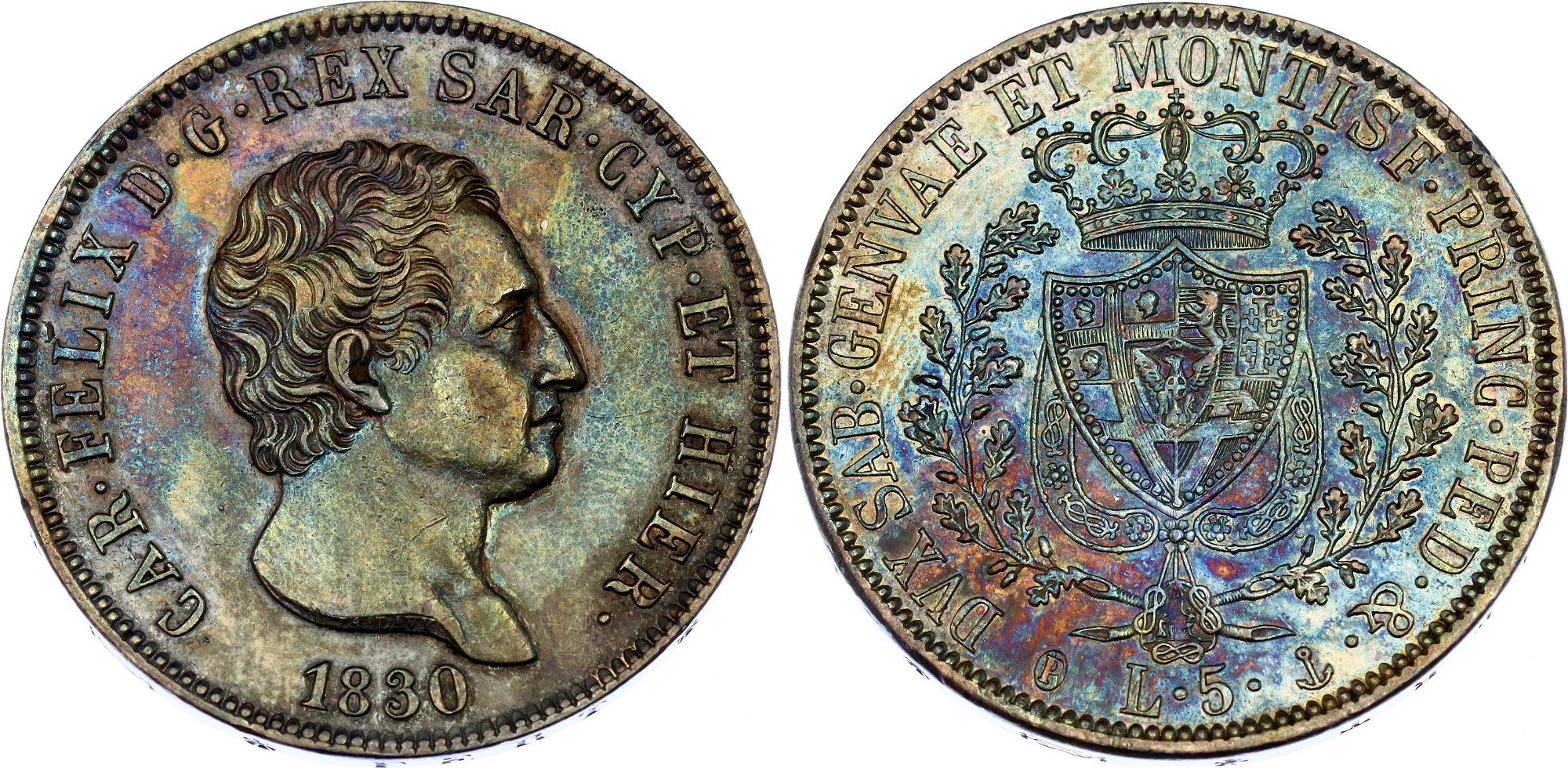Italian States Sardinia 5 Lire 1830 P - Aukcja internetowa / Licytacja ...