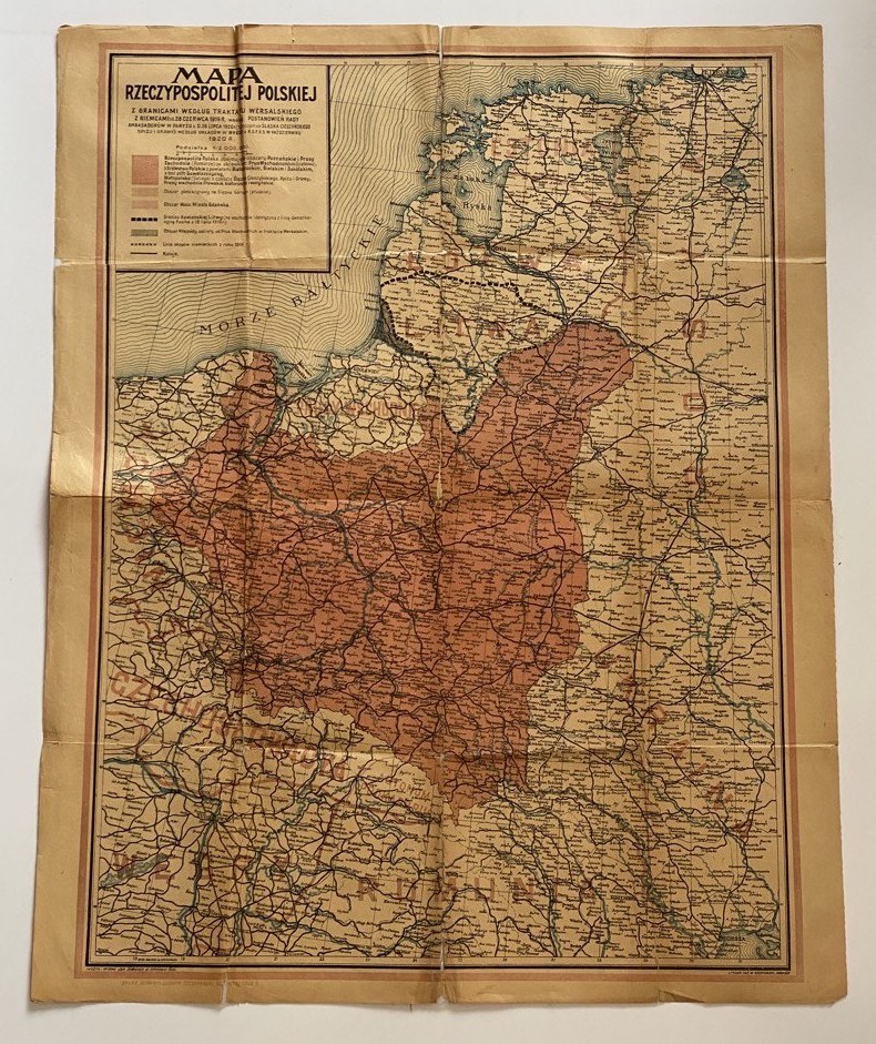 Mapa Rzeczpospolitej Polskiej z granicami według Traktatu Wersalskiego ...