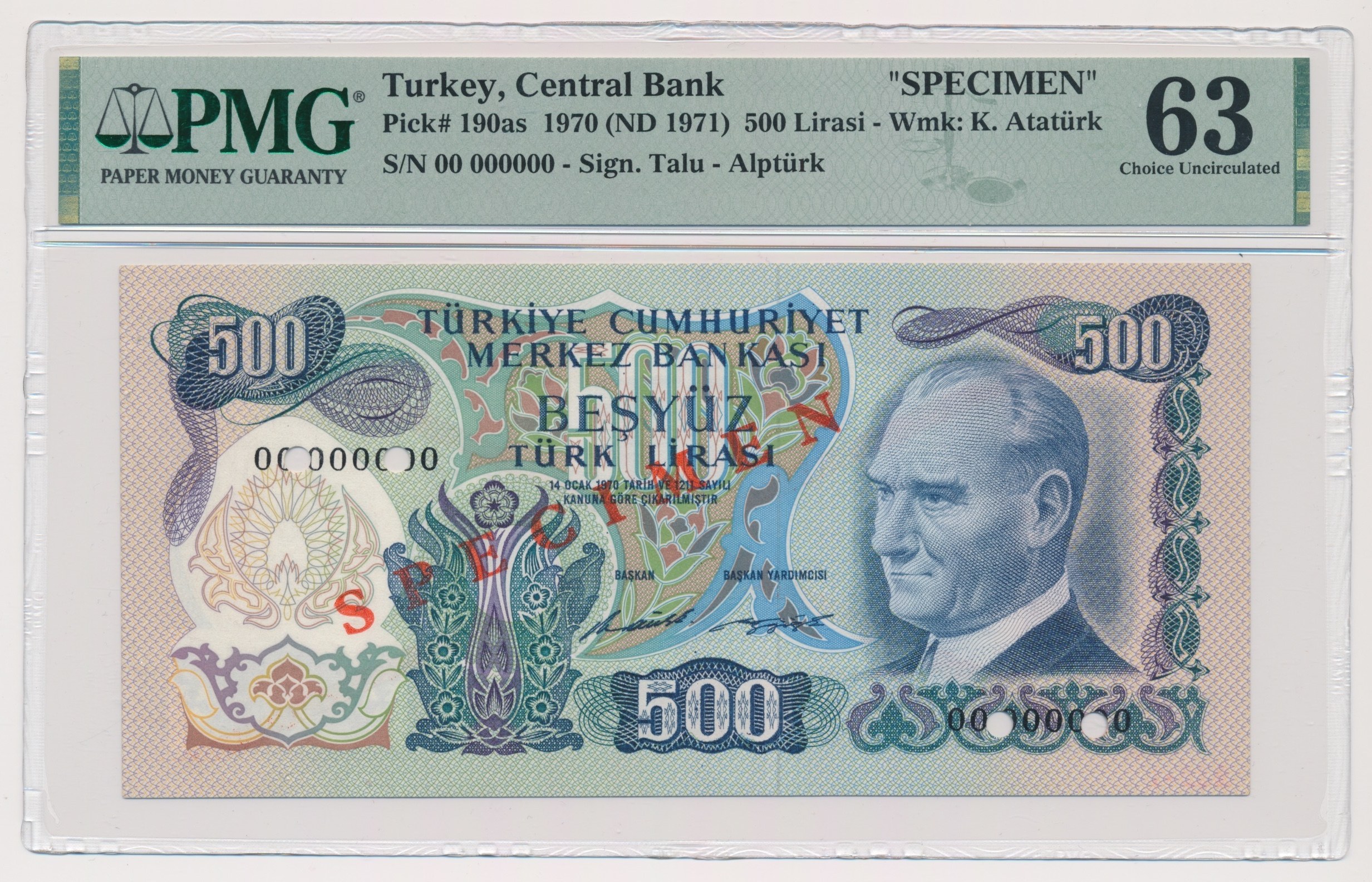 Turkey, SPECIMEN500 Lirasi 1970 (ND 1971) - Online auction / Online ...