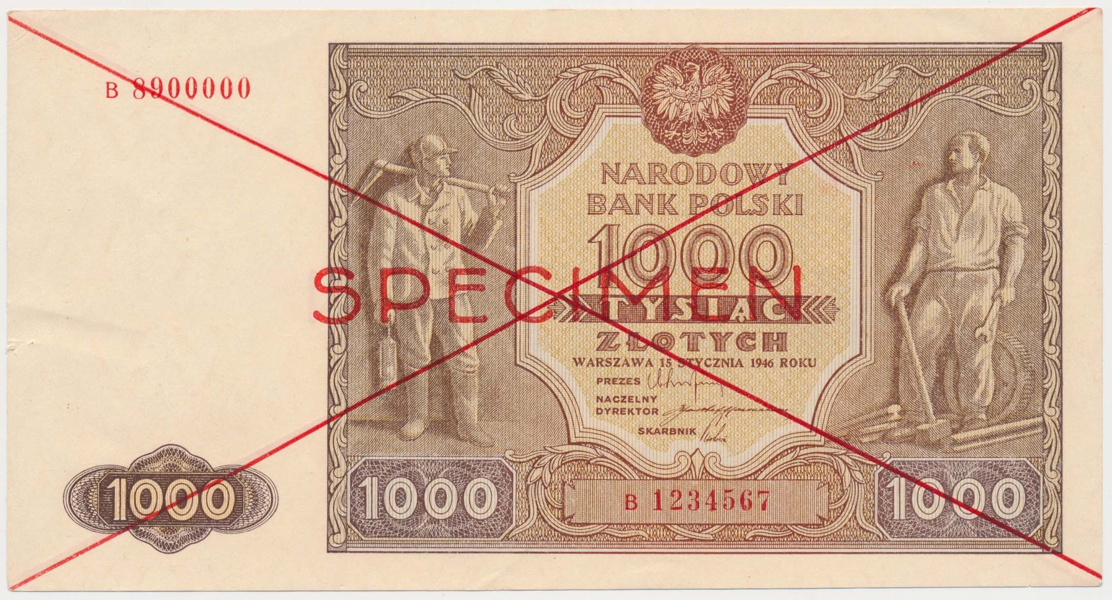 1,000 zloty 1946 - SPECIMEN - B - Online auction / Online bidding ...