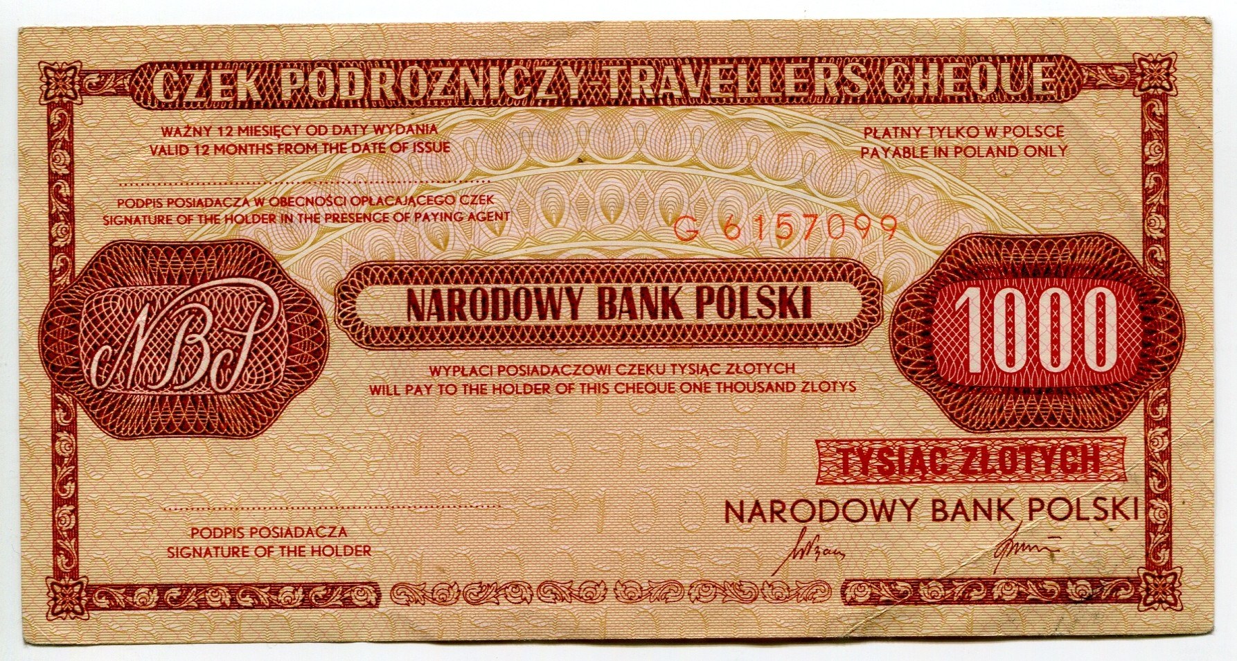 Poland Cheque 1000 Zlotych 1990 With Stamp - Aukcja internetowa ...