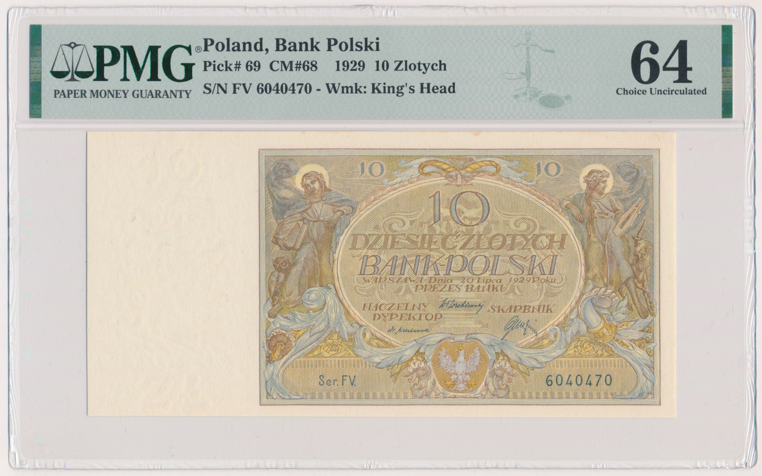 10 złotych 1929 - Ser.FV. - PMG 64 - Aukcja internetowa / Licytacja online - Cena - OneBid