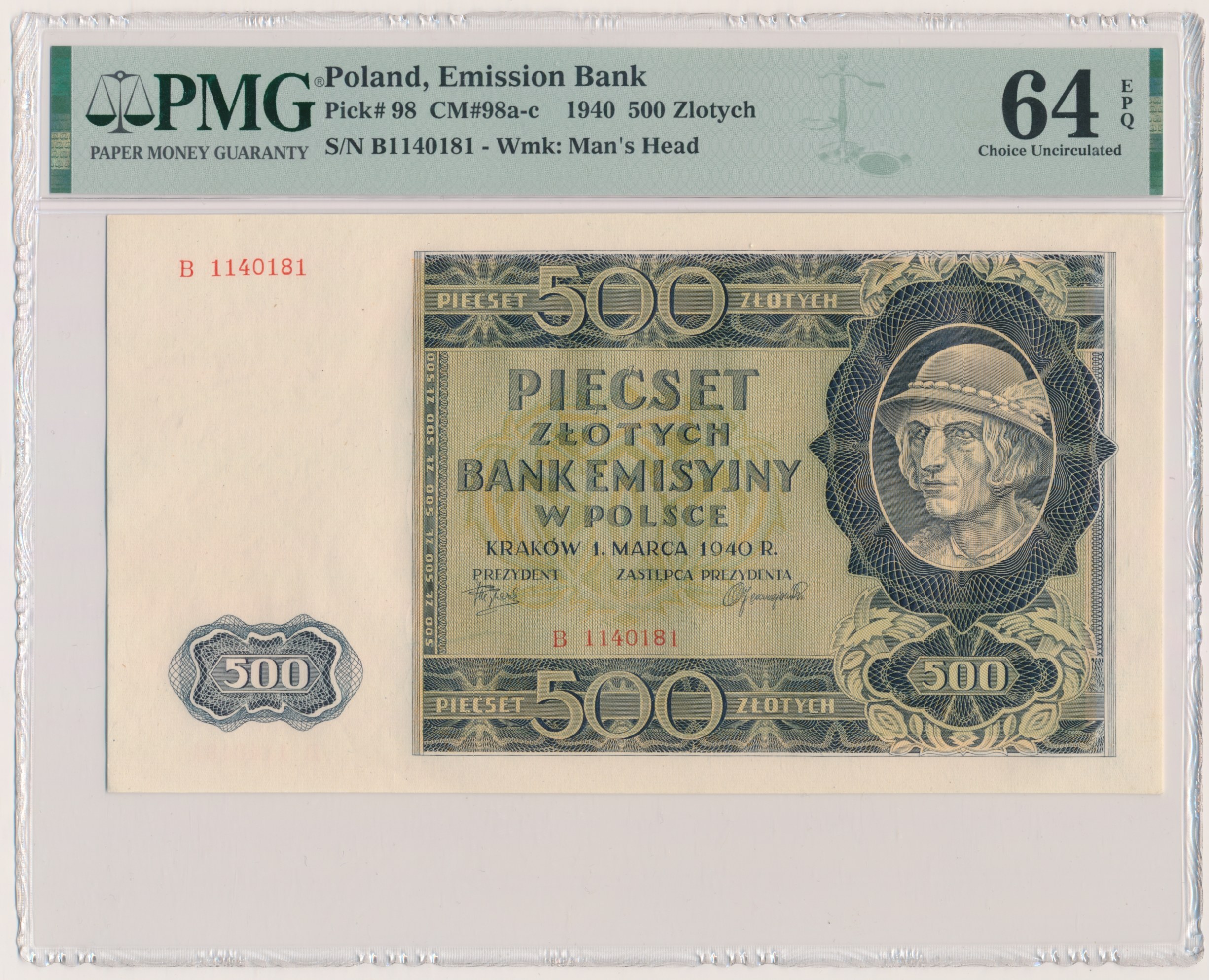 500 złotych 1940 - B - PMG 64 EPQ - Aukcja internetowa / Licytacja ...