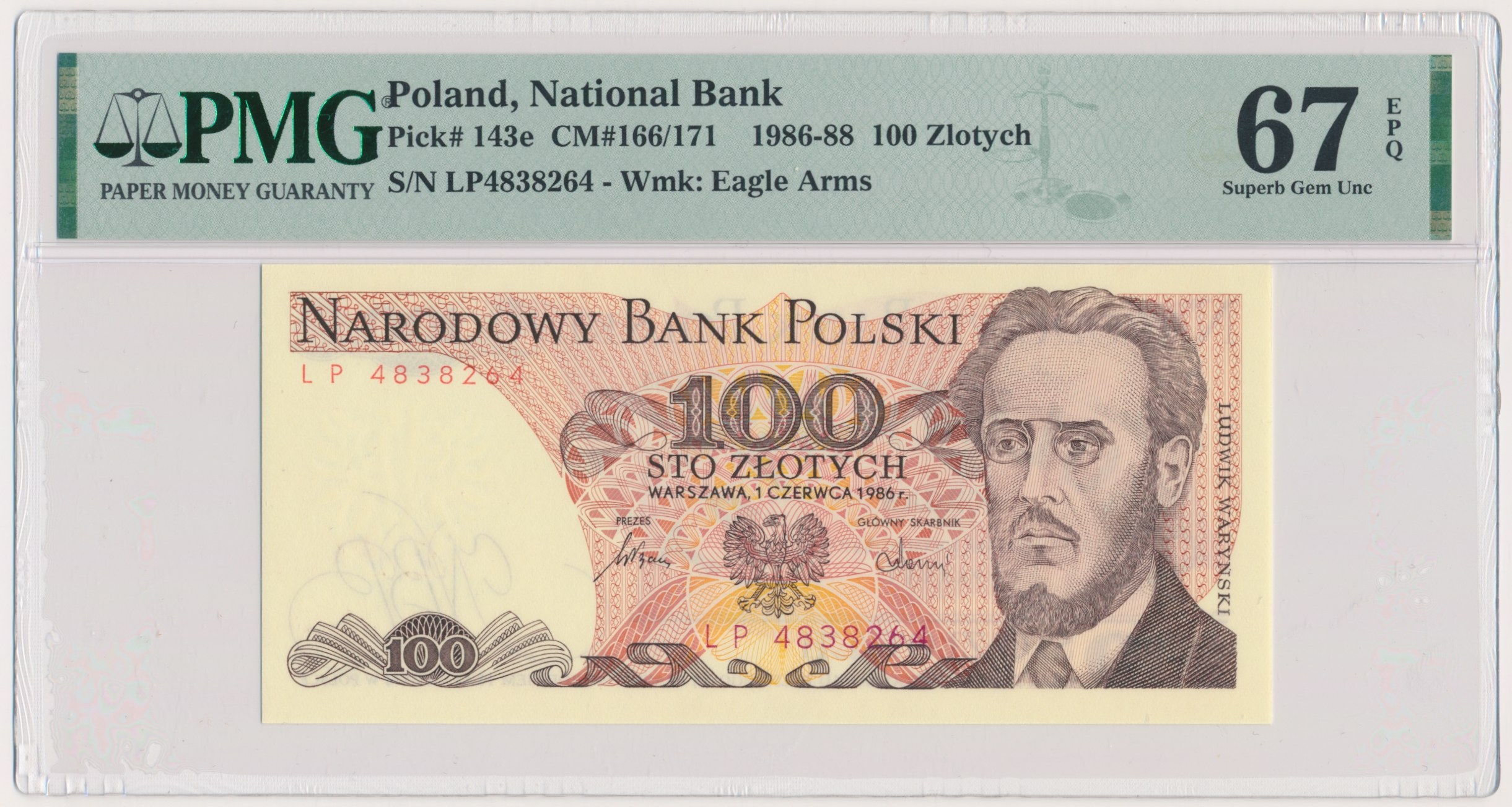 100 Z otych 1986 LP PMG 67 EPQ Pierwsza Seria Rocznika Aukcja
