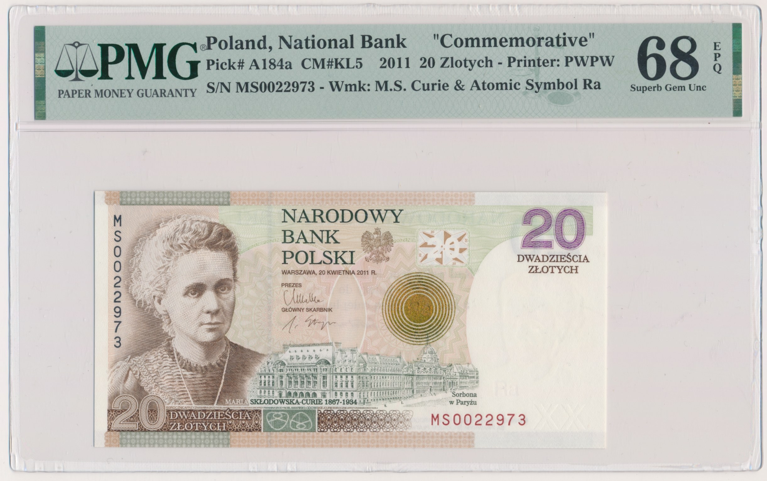 20 złotych 2011 - Maria Skłodowska Curie - PMG 68 EPQ - Aukcja internetowa / Licytacja online ...