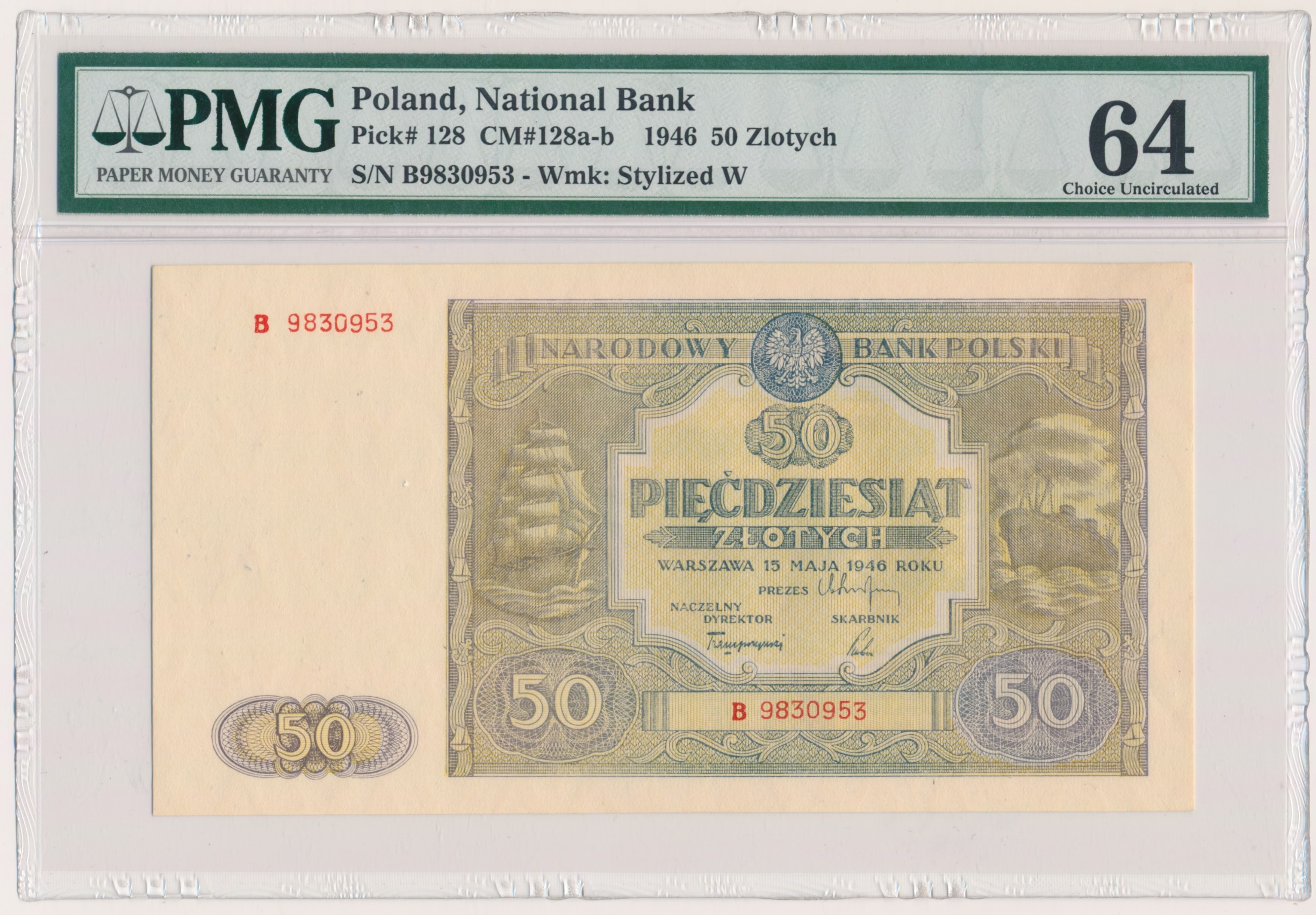 50 złotych 1946 - B - PMG 64 - Aukcja internetowa / Licytacja online - Cena - OneBid