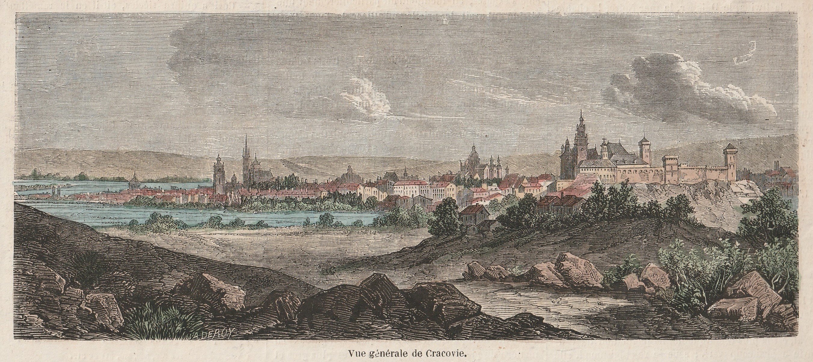 KRAKOW. Panorama of the city, according to a drawing by A.V. Deroy ...